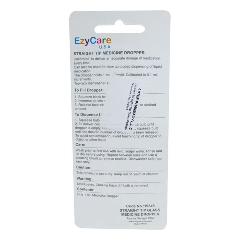 Ezycare Straight Tip Glass Medicine Dropper 1 ml 19349 in Medical ...